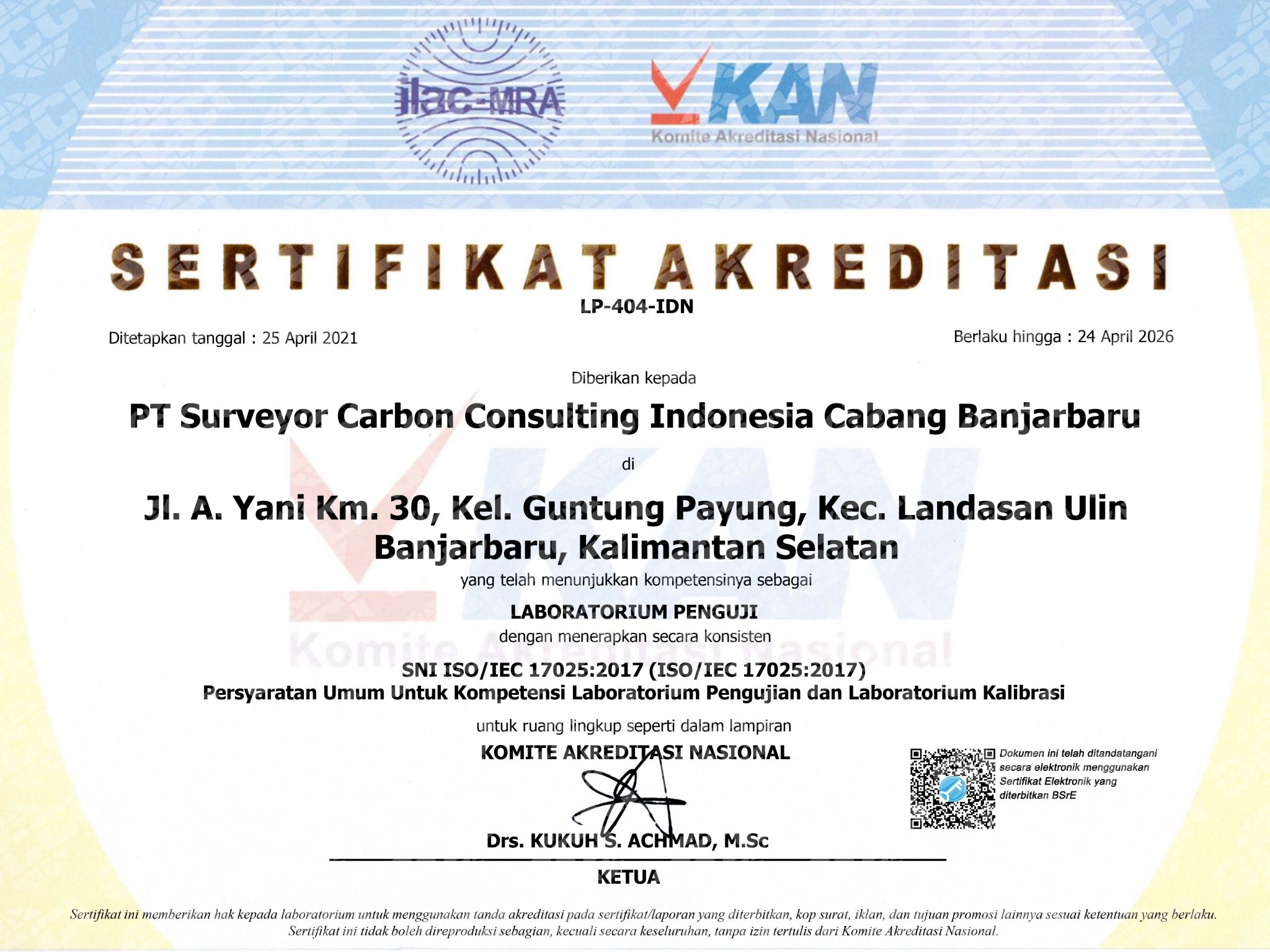SCCI Banjarbaru Accreditation Certificate