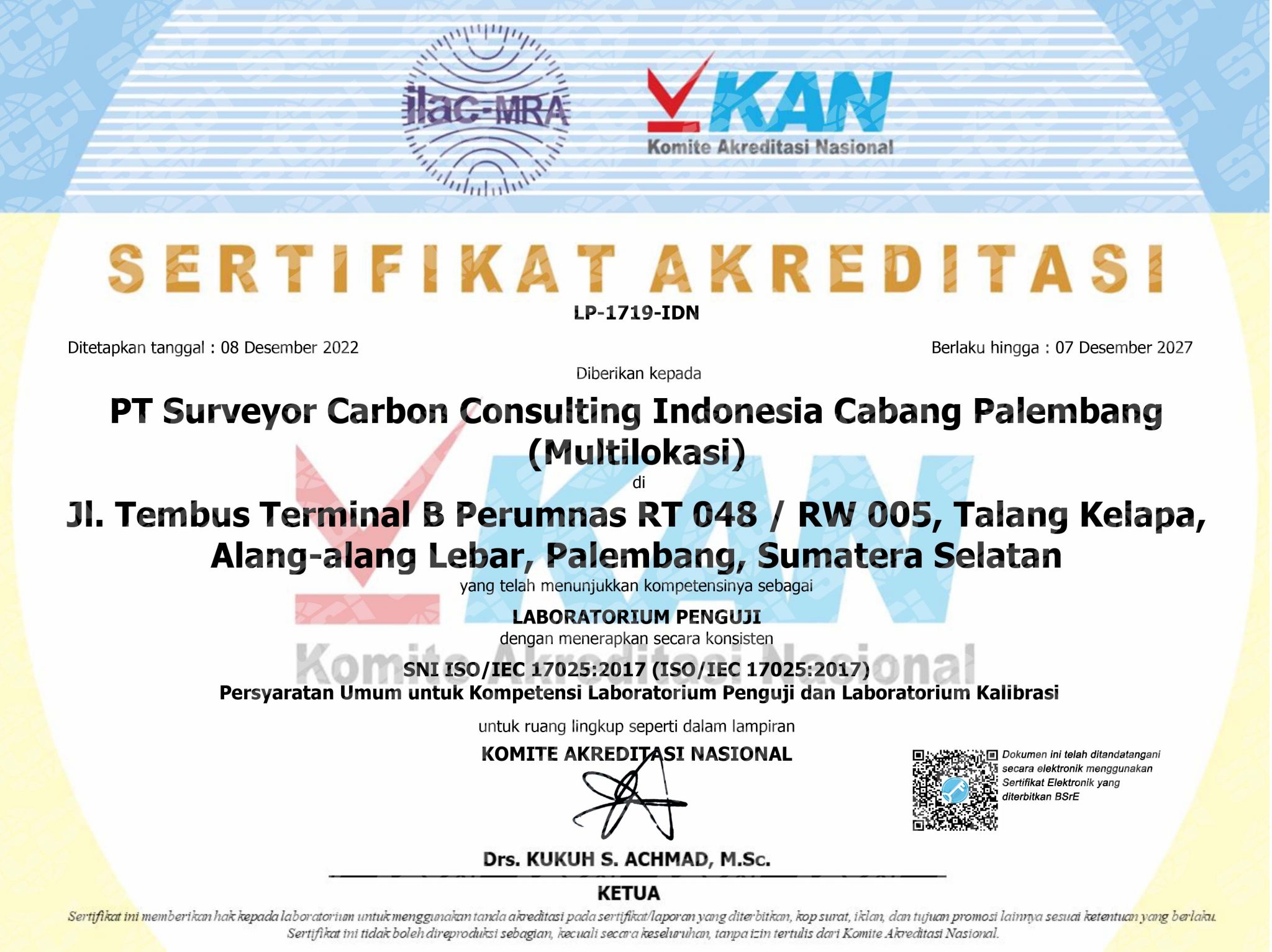 SCCI Palembang Accreditation Certificate
