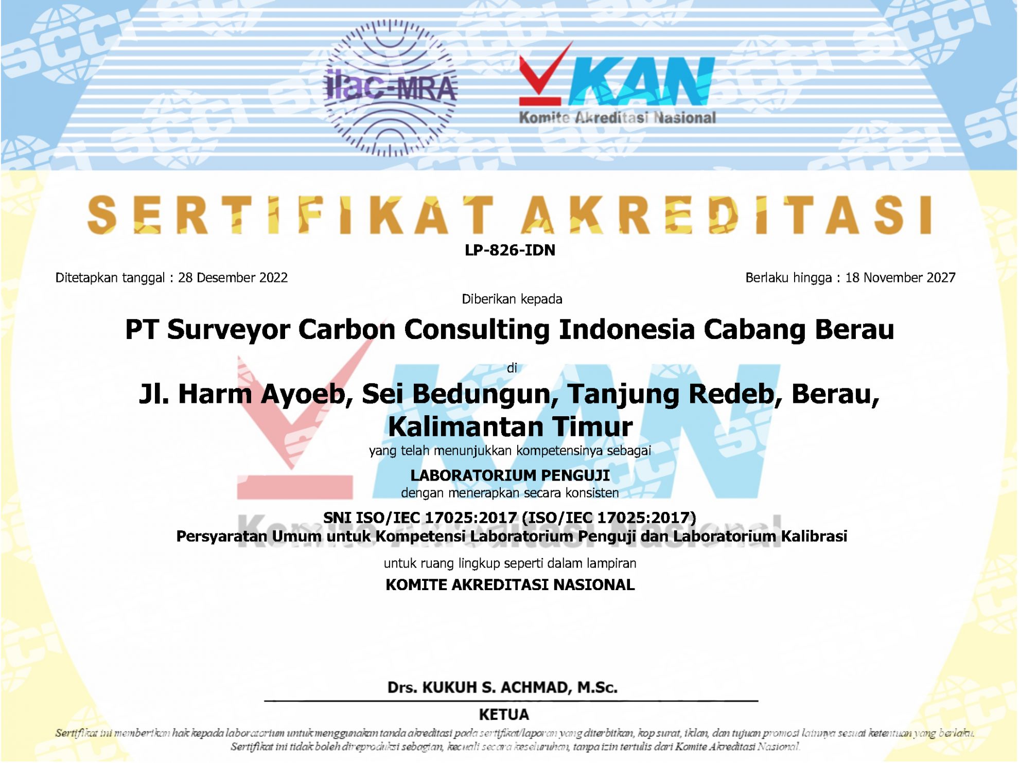 SCCI Berau Accreditation Certificate